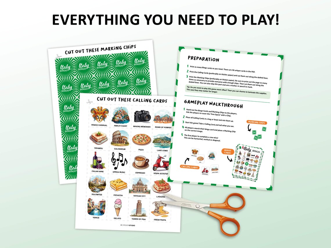 Italy Travel Bingo Game, 50 Italy Bingo Cards, Travel Trip Vacation ...