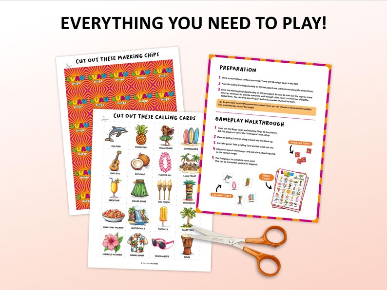 Hawaiian Luau Bingo, 50 Bingo Cards, Aloha Birthday Party Game ...