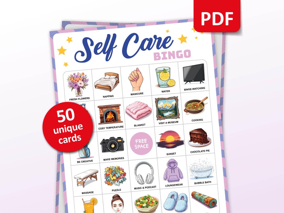 Self Care Bingo Game, 50 Selfcare Bingo Cards, Cozy Friends Party Game ...