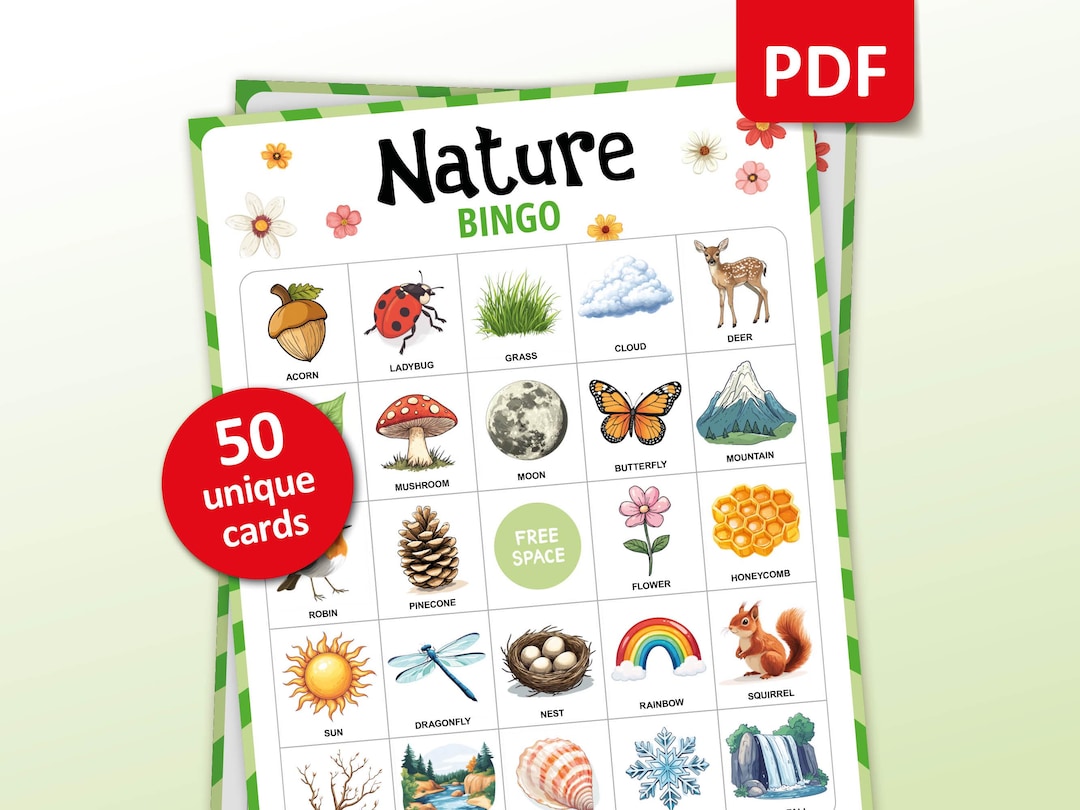 Nature Bingo, 50 Outdoor Bingo Cards, Nature Birthday Party Game ...