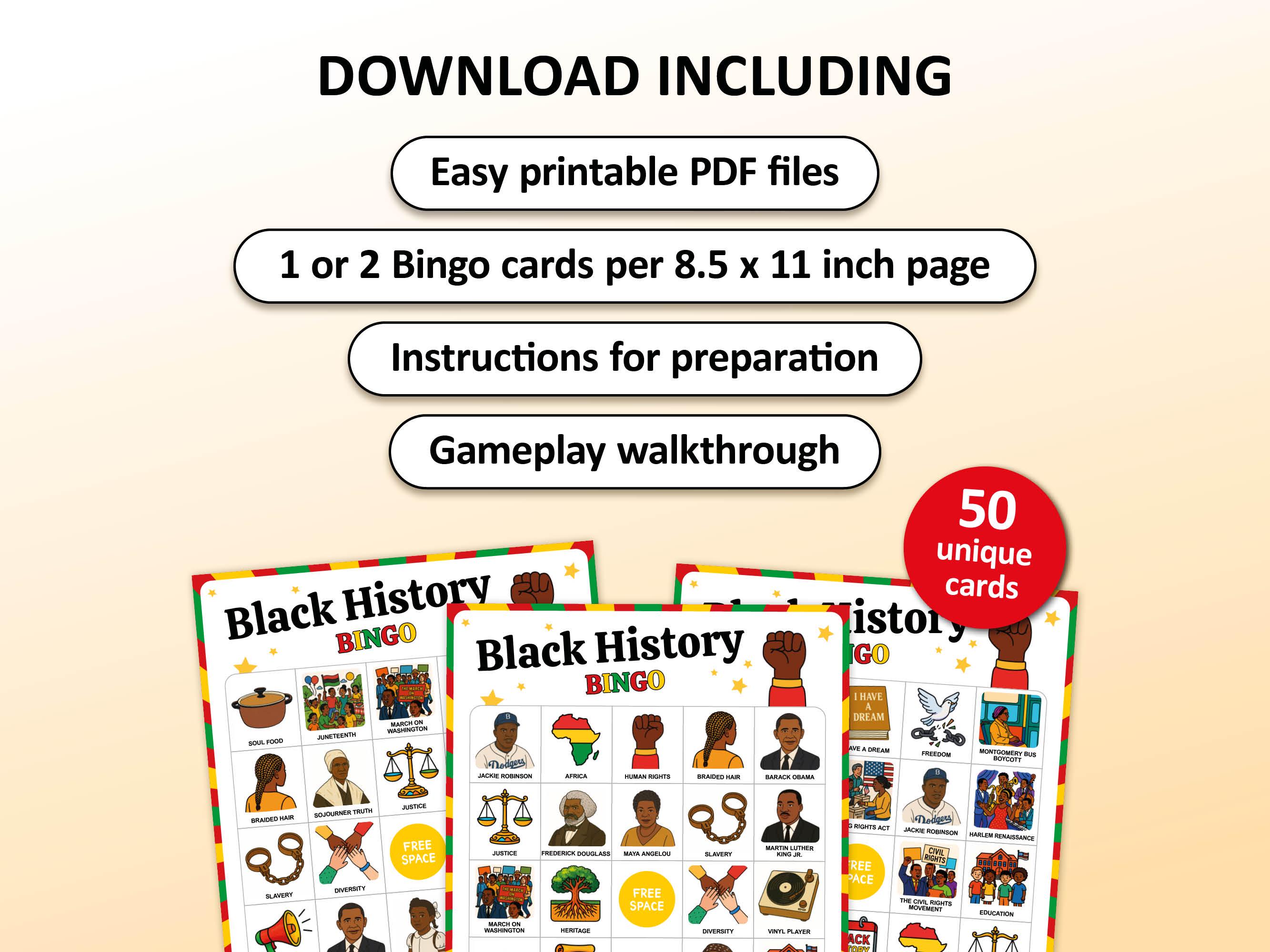 Black History Bingo, 50 Bingo Cards, Black History Month Party Game ...