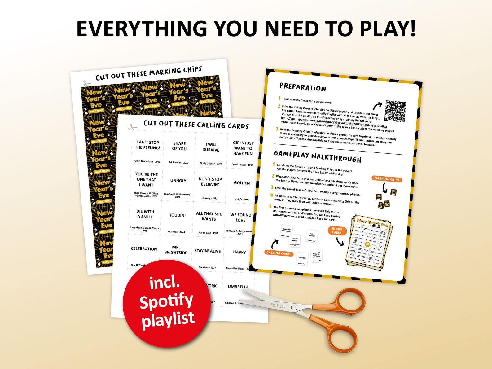 New Year's Eve Music Bingo, 100 Bingo Cards + Spotify Playlist, NYE ...