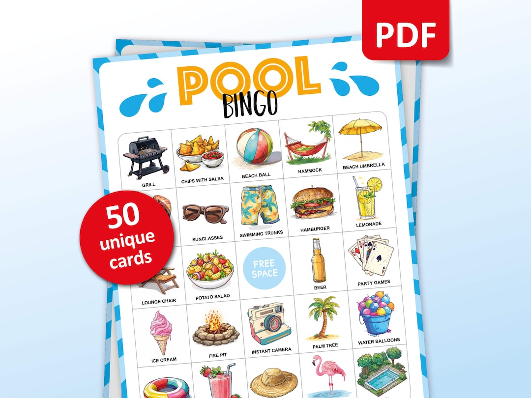 Pool Party Game, 50 Bingo Cards, Summer Activities, Digital Download ...