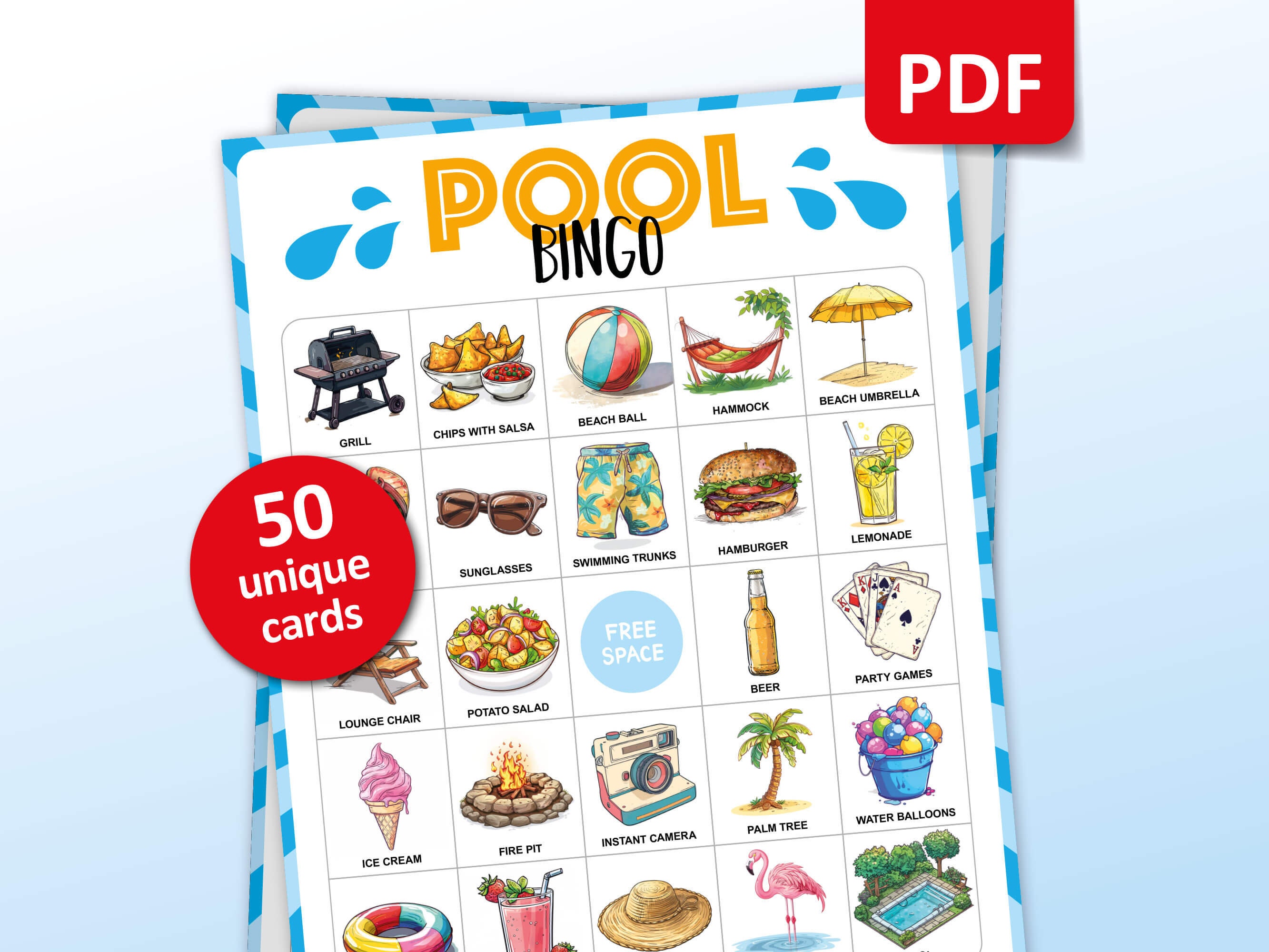 Pool Party Game, 50 Bingo Cards, Summer Activities, Digital Download ...