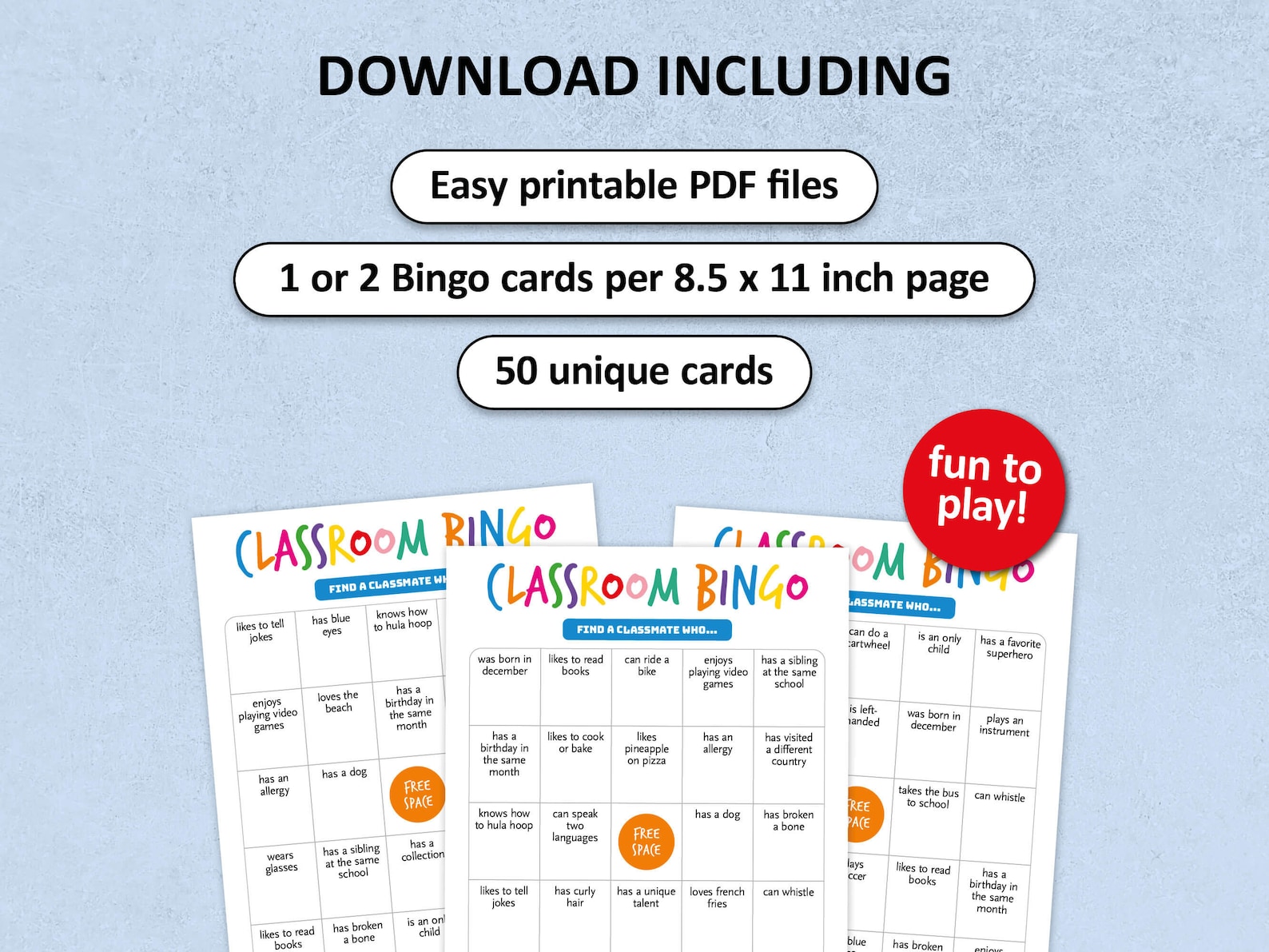 Classroom Bingo Game, Get to Know You Bingo, 50 Human Bingo Cards, Find ...