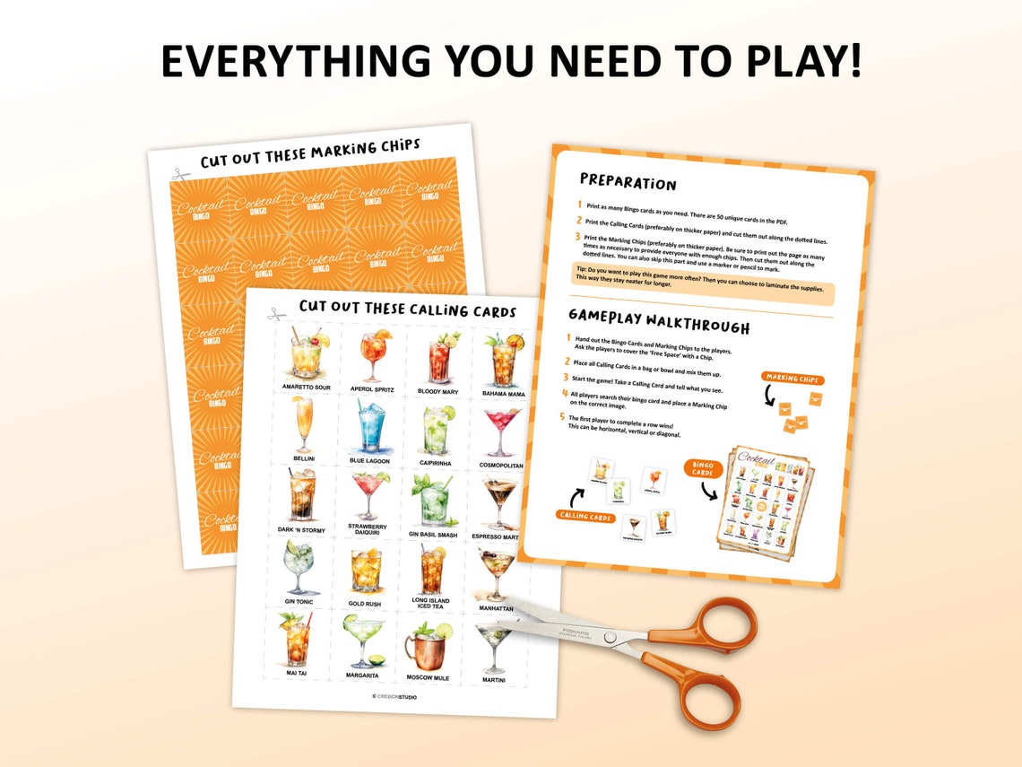 Cocktail Party Game, 50 Cocktail Bingo Cards, Bachelorette Party ...