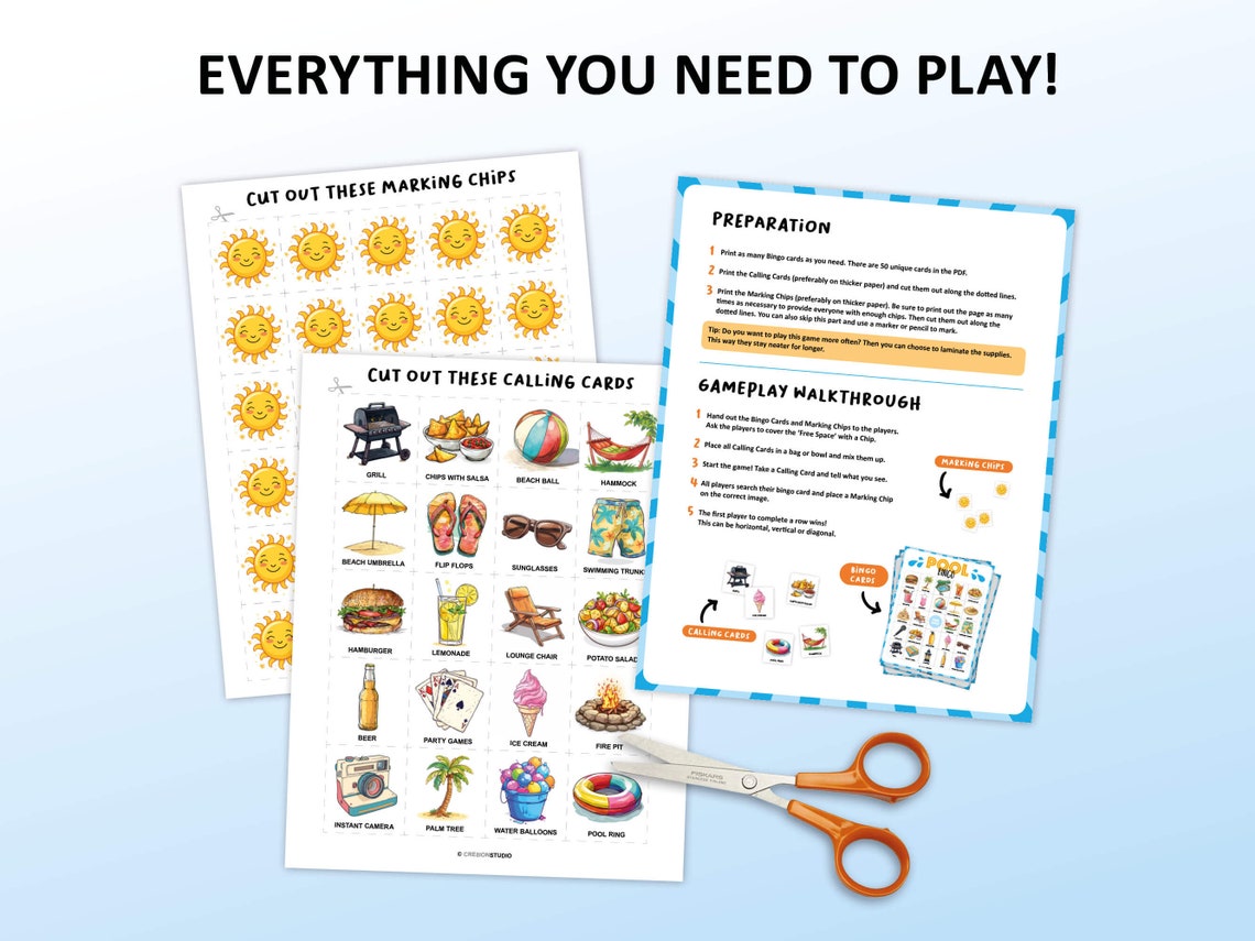 Pool Party Game, 50 Bingo Cards, Summer Activities, Digital Download ...