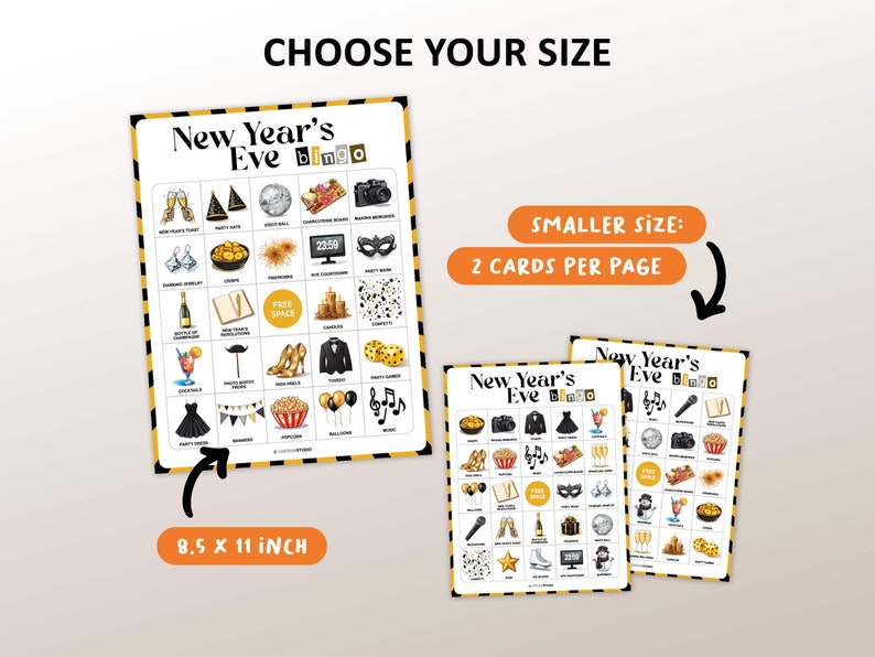 New Year's Eve Bingo, 50 NYE Bingo Cards, New Year's Eve Party Game for ...