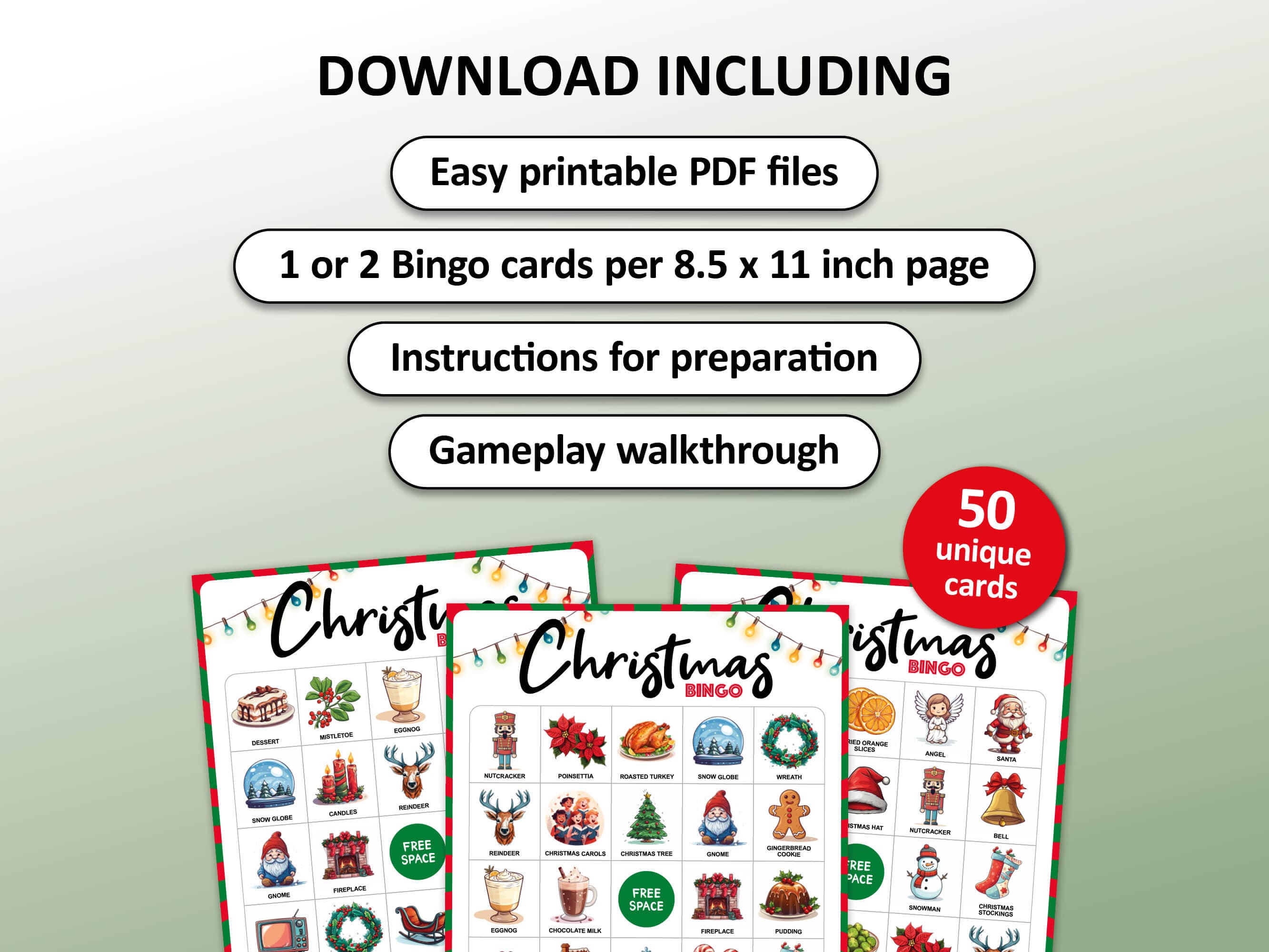 Christmas Bingo, 50 Xmas Bingo Cards, Holiday Activities, Kids Santa ...