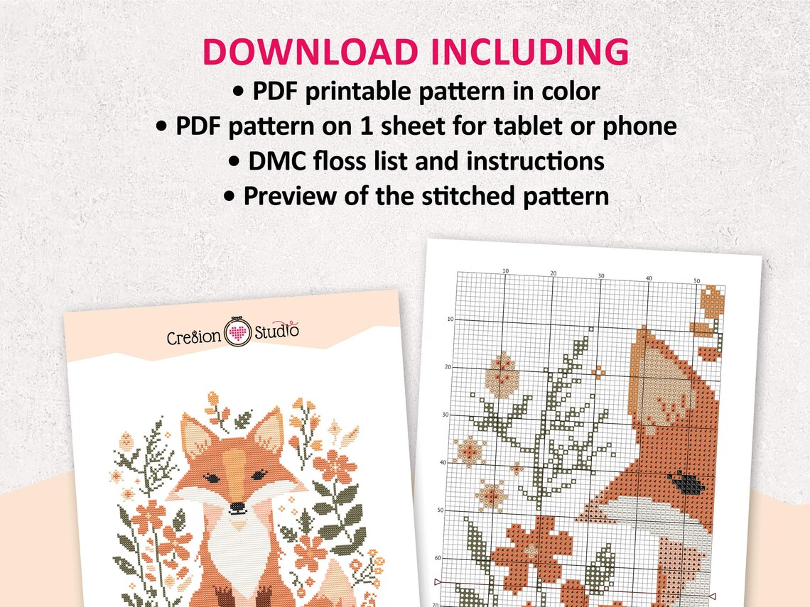 Forest Animals Fox Counted Cross Stitch Pattern Small Easy - Etsy