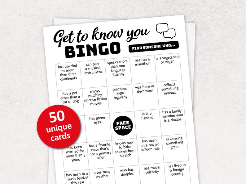 Get to Know You Bingo, 50 Human Bingo Cards, Icebreaker Office Party ...