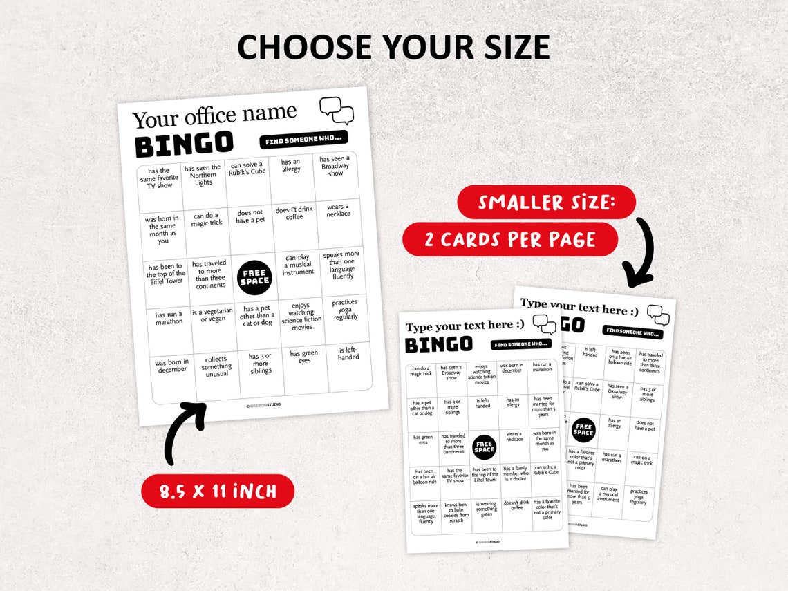 Personalized Office Bingo, 50 Human Bingo Cards, Icebreaker Party Game ...