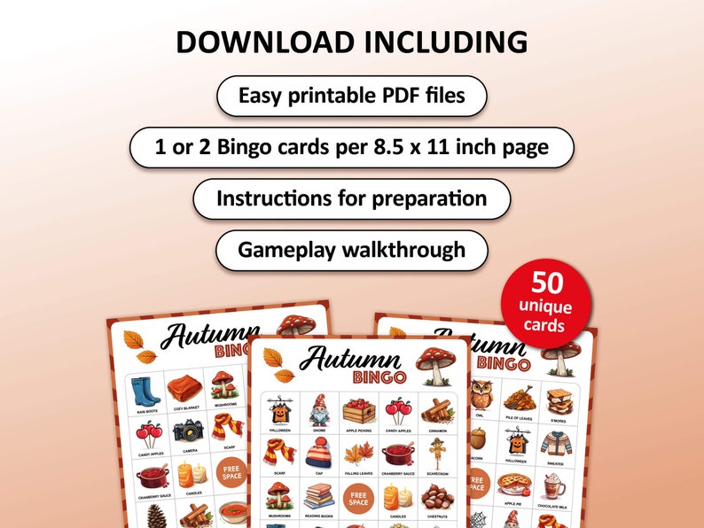 Autumn Bingo, 50 Autumn Bingo Cards, Birthday Activities, Kids Fall ...