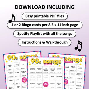 90s Songs Music Bingo, 100 Bingo Cards + Spotify Playlist, Birthday ...