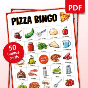 Pizza Party Bingo Game, 50 Pizza Bingo Cards, Dinner Party Activities ...