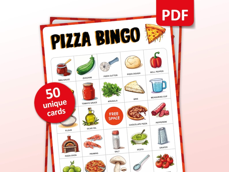 Pizza Party Bingo Game, 50 Pizza Bingo Cards, Dinner Party Activities ...