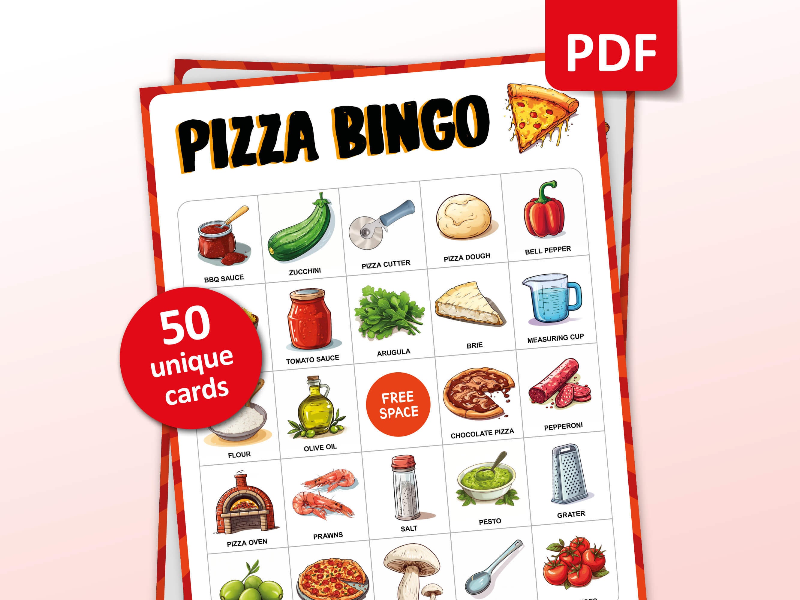 Pizza Party Bingo Game, 50 Pizza Bingo Cards, Dinner Party Activities ...