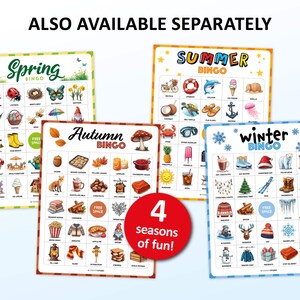 4 Season Bingo Games Set, 50 Bingo Cards per Game, Summer, Spring ...