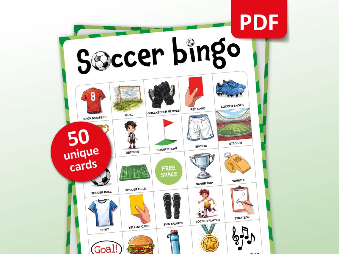 Soccer Bingo, 50 Football Bingo Cards, Birthday Activities, Kids Party ...