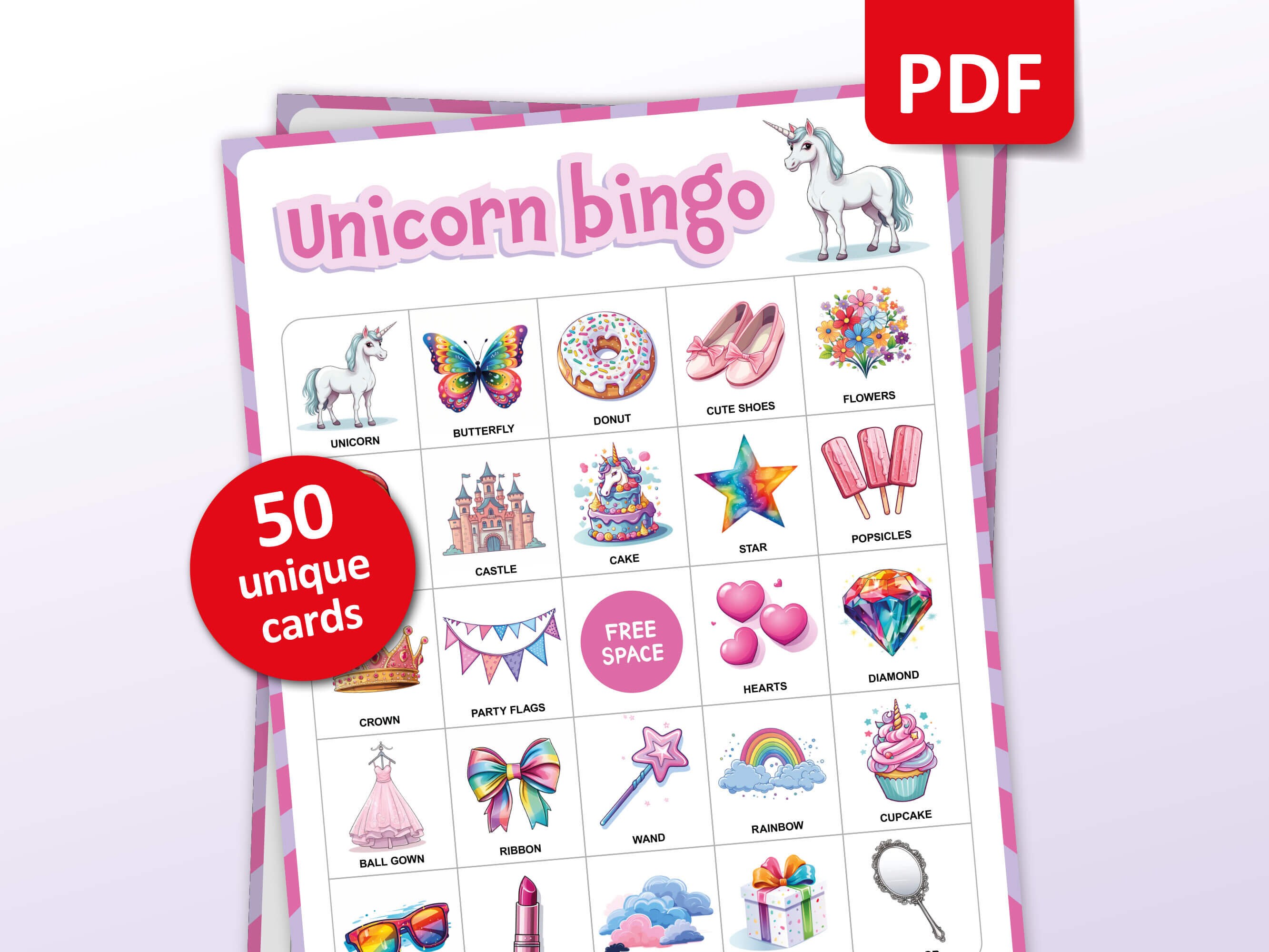 Unicorn Bingo, 50 Rainbow Unicorn Bingo Cards, Birthday Activities ...