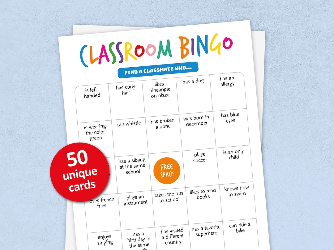 Classroom Bingo Game, Get to Know You Bingo, 50 Human Bingo Cards, Find ...