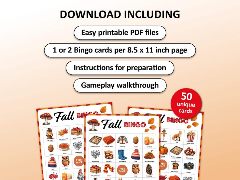 Fall Bingo, 50 Fall Bingo Cards, Season Classroom Activities, School ...