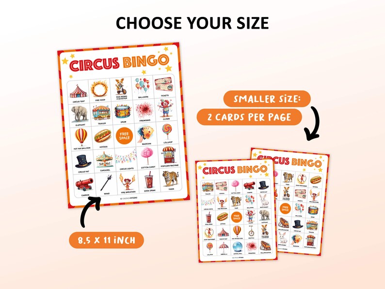 Circus Bingo, 50 Circus Party Bingo Cards, Birthday Activities, Kids ...
