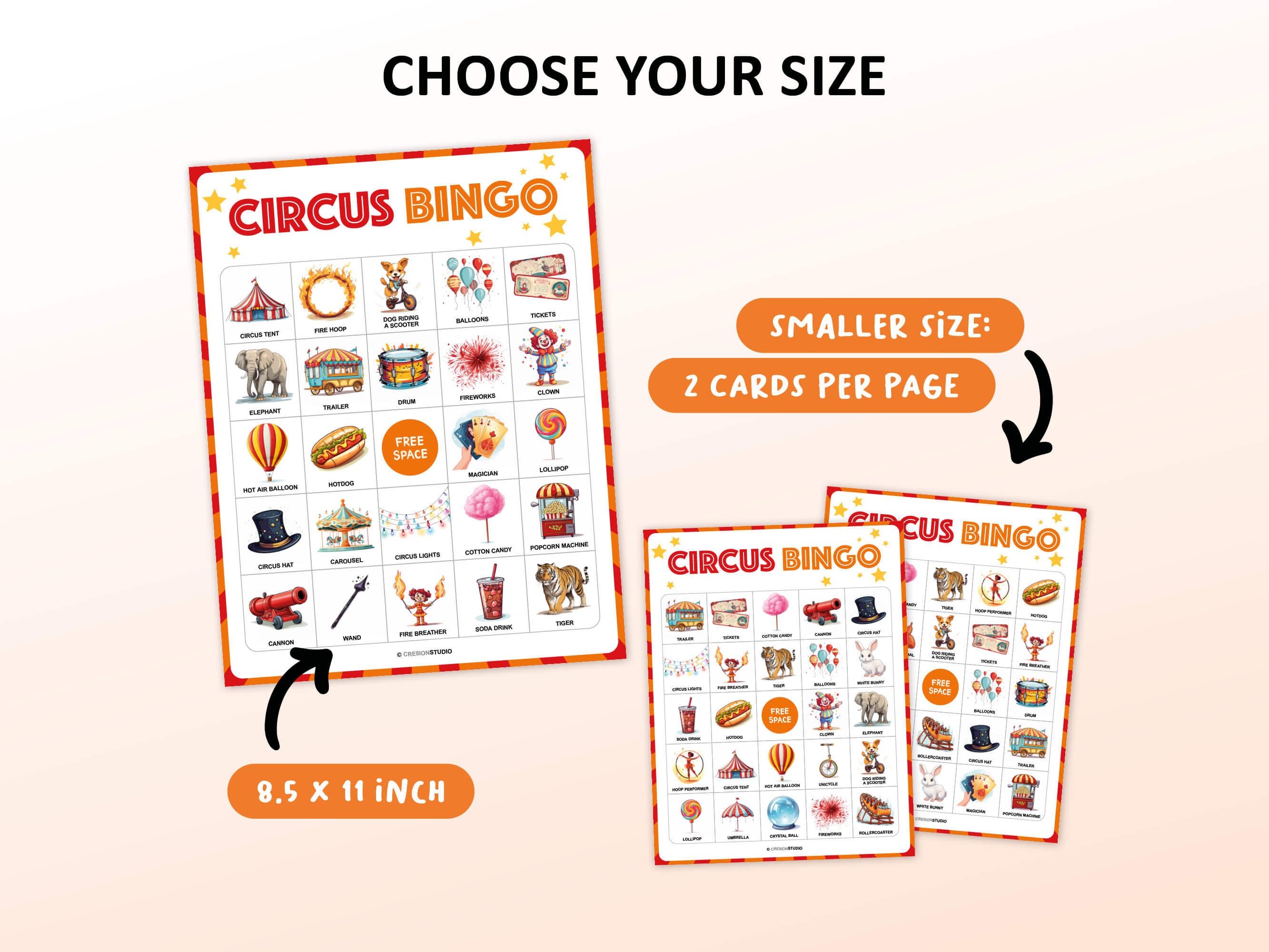Circus Bingo, 50 Circus Party Bingo Cards, Birthday Activities, Kids ...