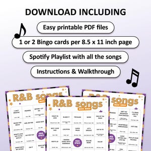 R&B Music Bingo, 100 Bingo Cards + Spotify Playlist, Birthday Party Game, 80s 90s 00s ...