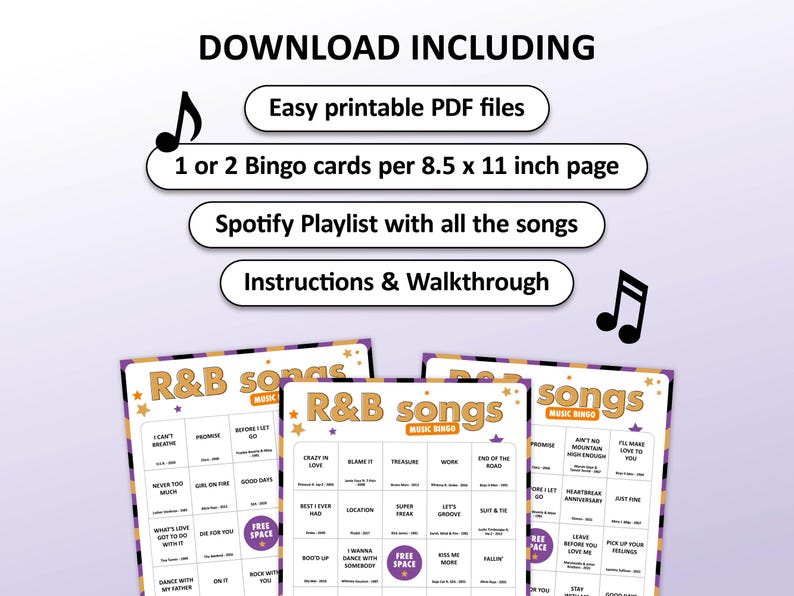 R&B Music Bingo, 100 Bingo Cards + Spotify Playlist, Birthday Party ...