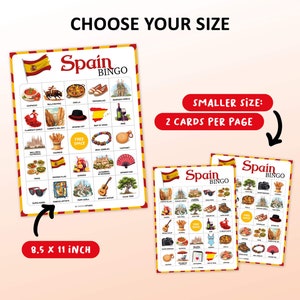 Spain Travel Bingo Game, 50 Spain Bingo Cards, Travel Trip Vacation ...