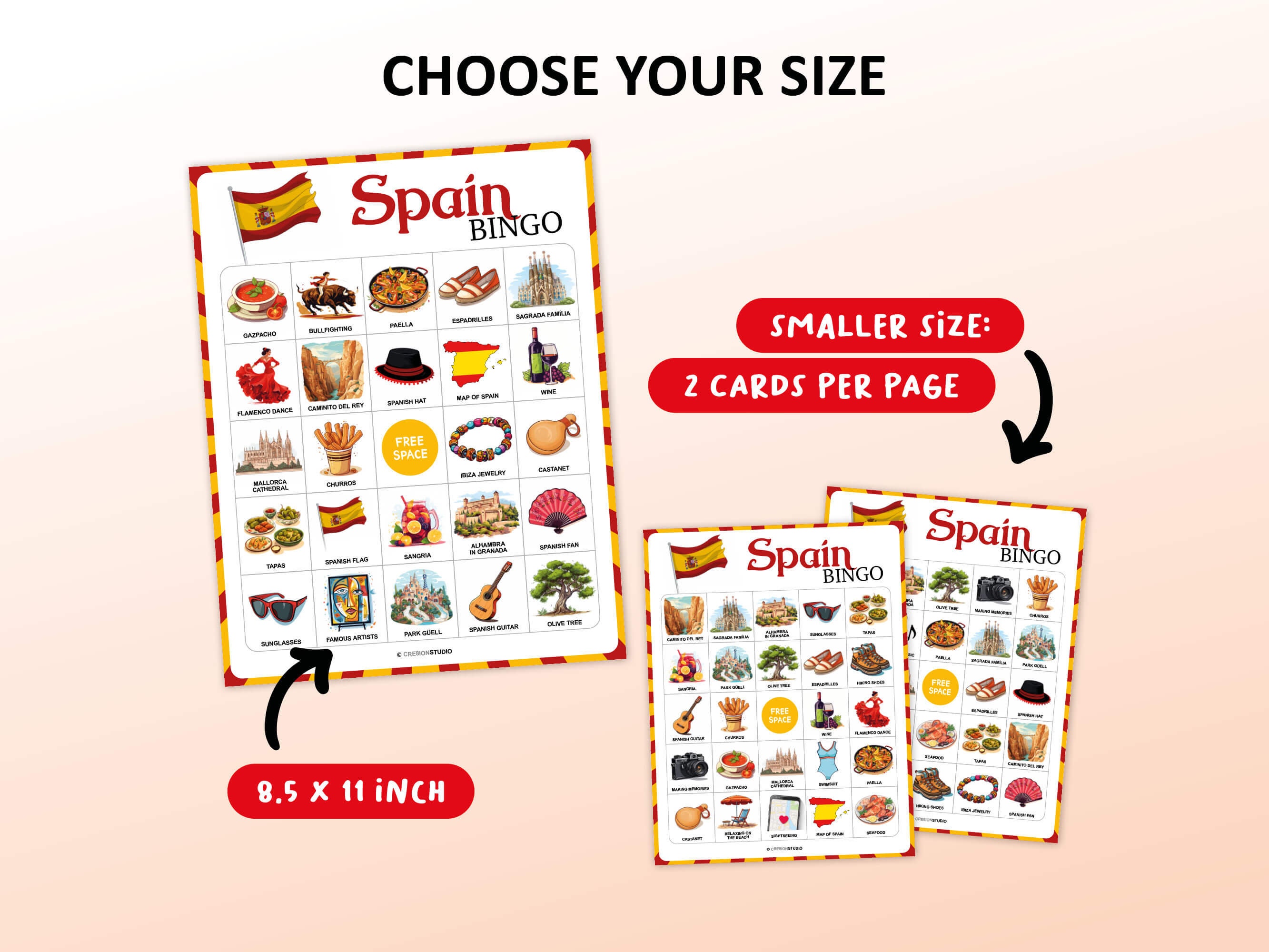 Spain Travel Bingo Game, 50 Spain Bingo Cards, Travel Trip Vacation ...