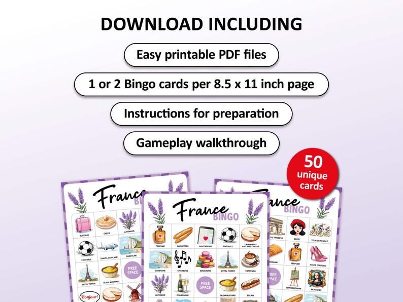 France Travel Bingo Game, 50 Bingo Cards, Travel Trip Vacation ...