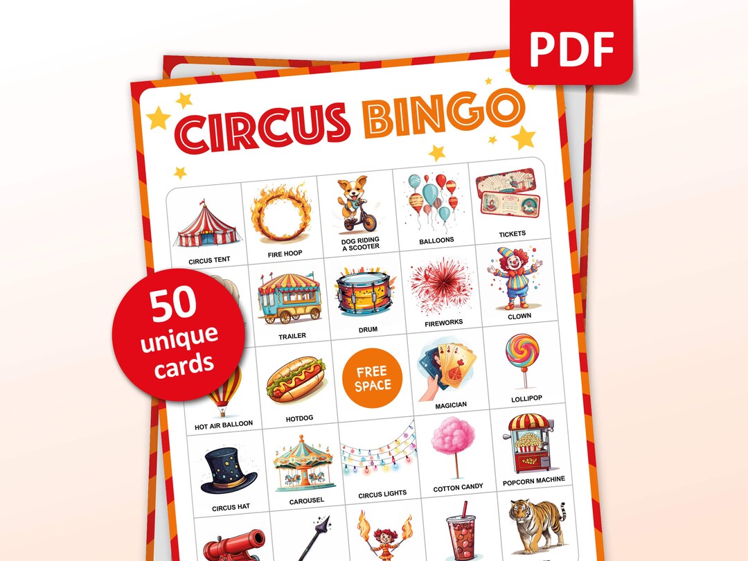 Circus Bingo, 50 Circus Party Bingo Cards, Birthday Activities, Kids ...