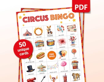 60 Carnival Bingo Cards Printable Game, Carnival Party Bingo Boards ...