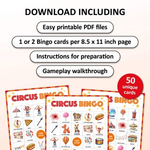 Circus Bingo, 50 Circus Party Bingo Cards, Birthday Activities, Kids ...