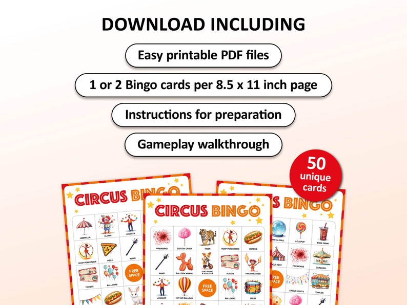 Circus Bingo, 50 Circus Party Bingo Cards, Birthday Activities, Kids ...