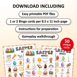 Easter Bingo, 50 Printable Bingo Cards, Easter Party Game, Spring ...