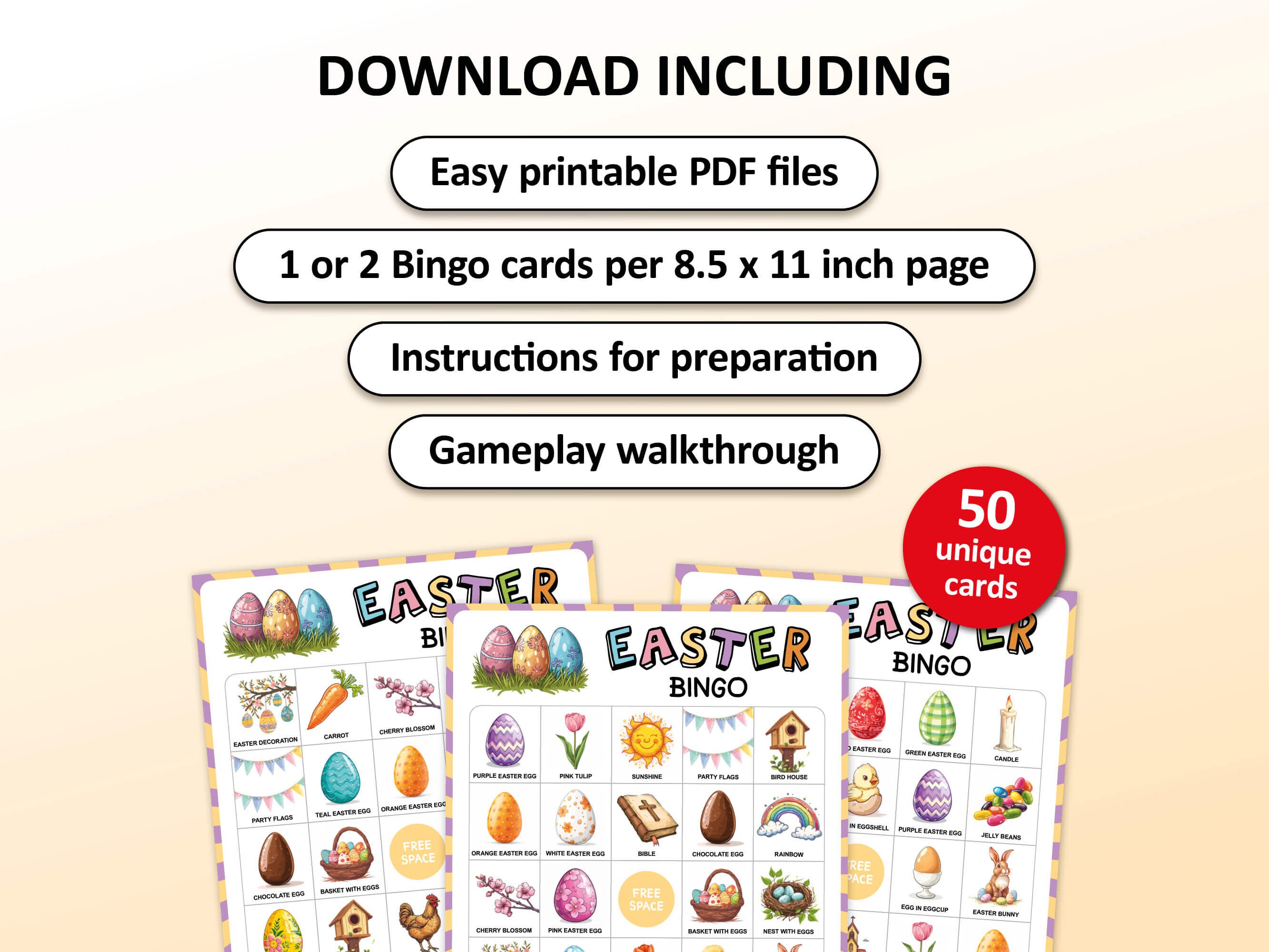 Easter Bingo, 50 Printable Bingo Cards, Easter Party Game, Spring ...