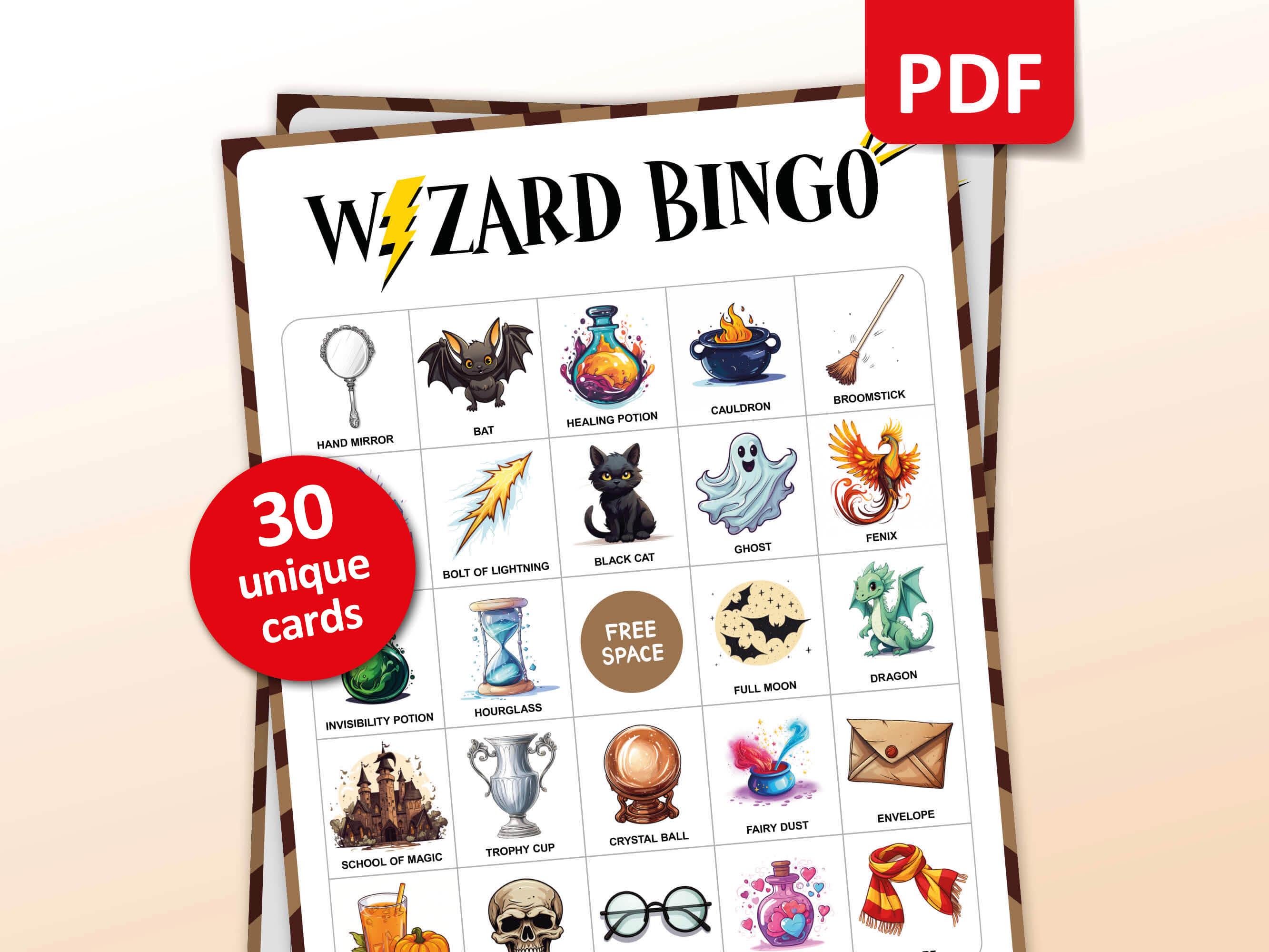 Wizard Bingo, 30 Wizard Bingo Cards, Birthday Activities, Kids Wizard ...