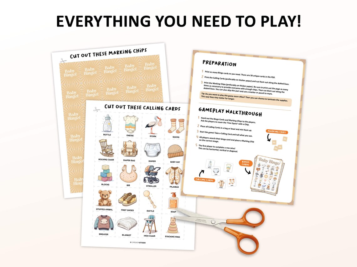 50 Baby Bingo Cards, Baby Shower Game, Baby Sprinkle Activity ...
