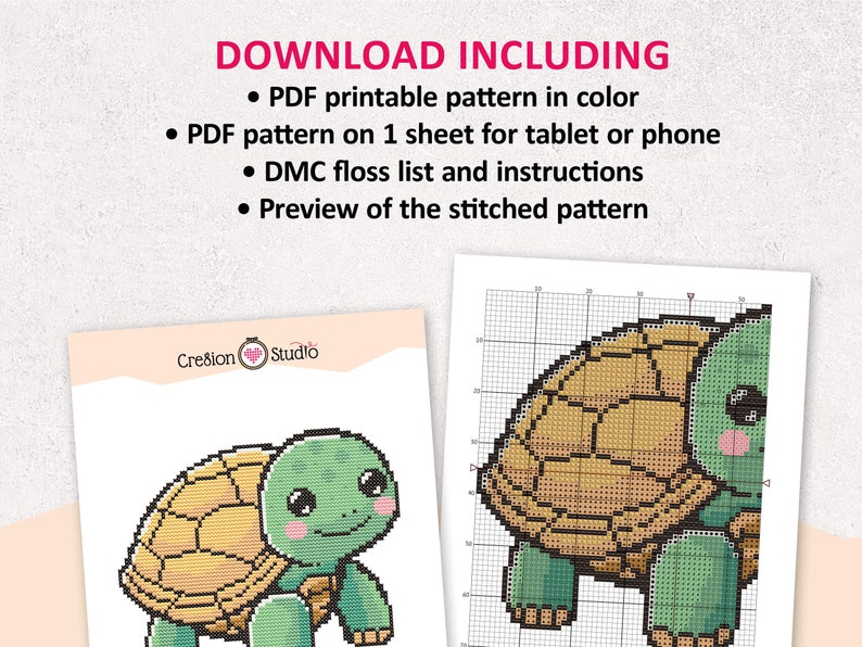 Turtle Counted Cross Stitch Pattern for Beginners, Small Easy Cross Stitch Pattern, Instant ...