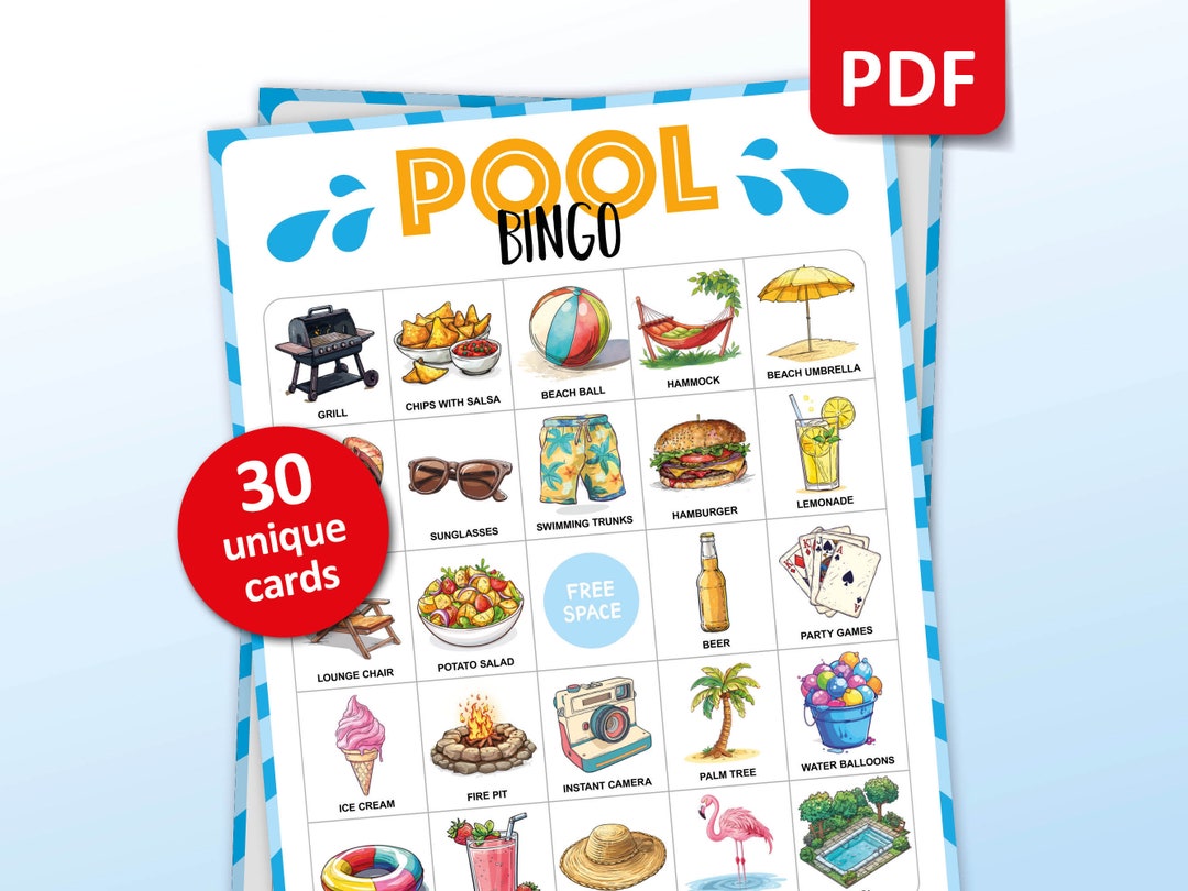 Pool Party Game, 30 Bingo Cards, Summer Activities, Digital Download ...