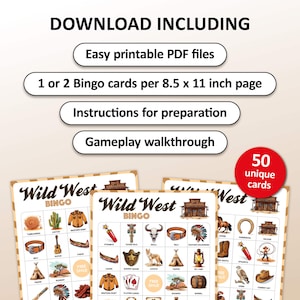 Wild West Bingo, 50 Bingo Cards, Native American Printable Party Game ...