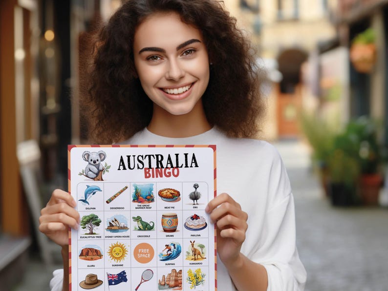 Australia Travel Bingo Game, 50 Bingo Cards, Australian Trip Vacation ...
