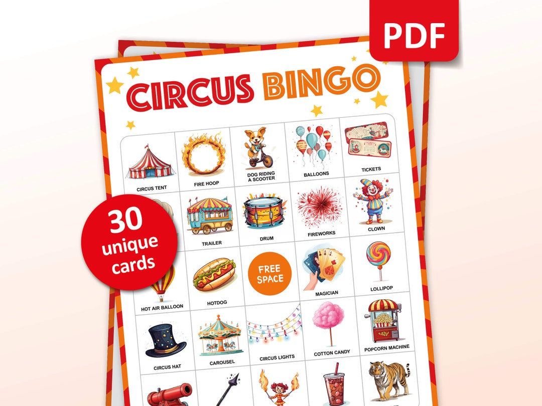 Circus Bingo, 30 Circus Party Bingo Cards, Birthday Activities, Kids ...