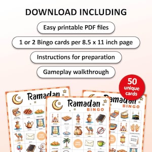 Ramadan Bingo, 50 Printable Bingo Cards, Eid Mubarak 2026 Party Game ...