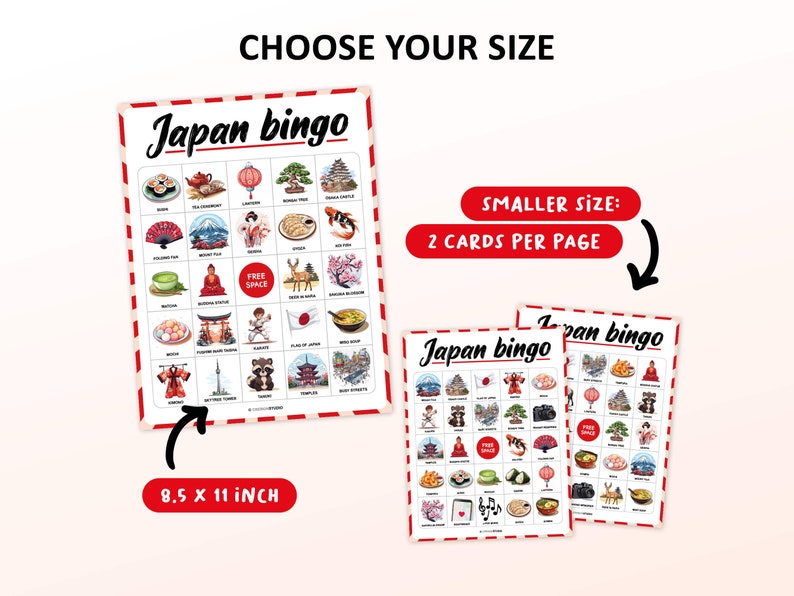 Japan Travel Bingo Game, 50 Bingo Cards, Asia Trip Vacation Activities ...