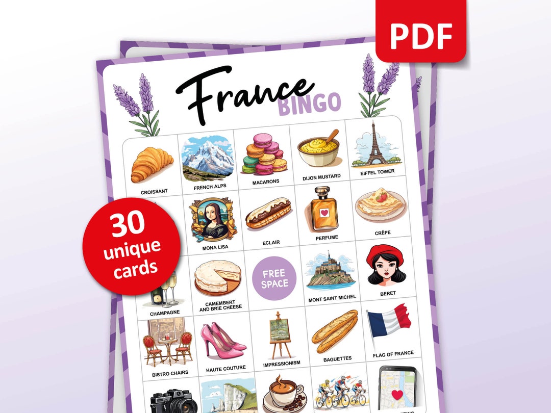 France Travel Bingo Game, 30 Bingo Cards, Travel Trip Vacation ...