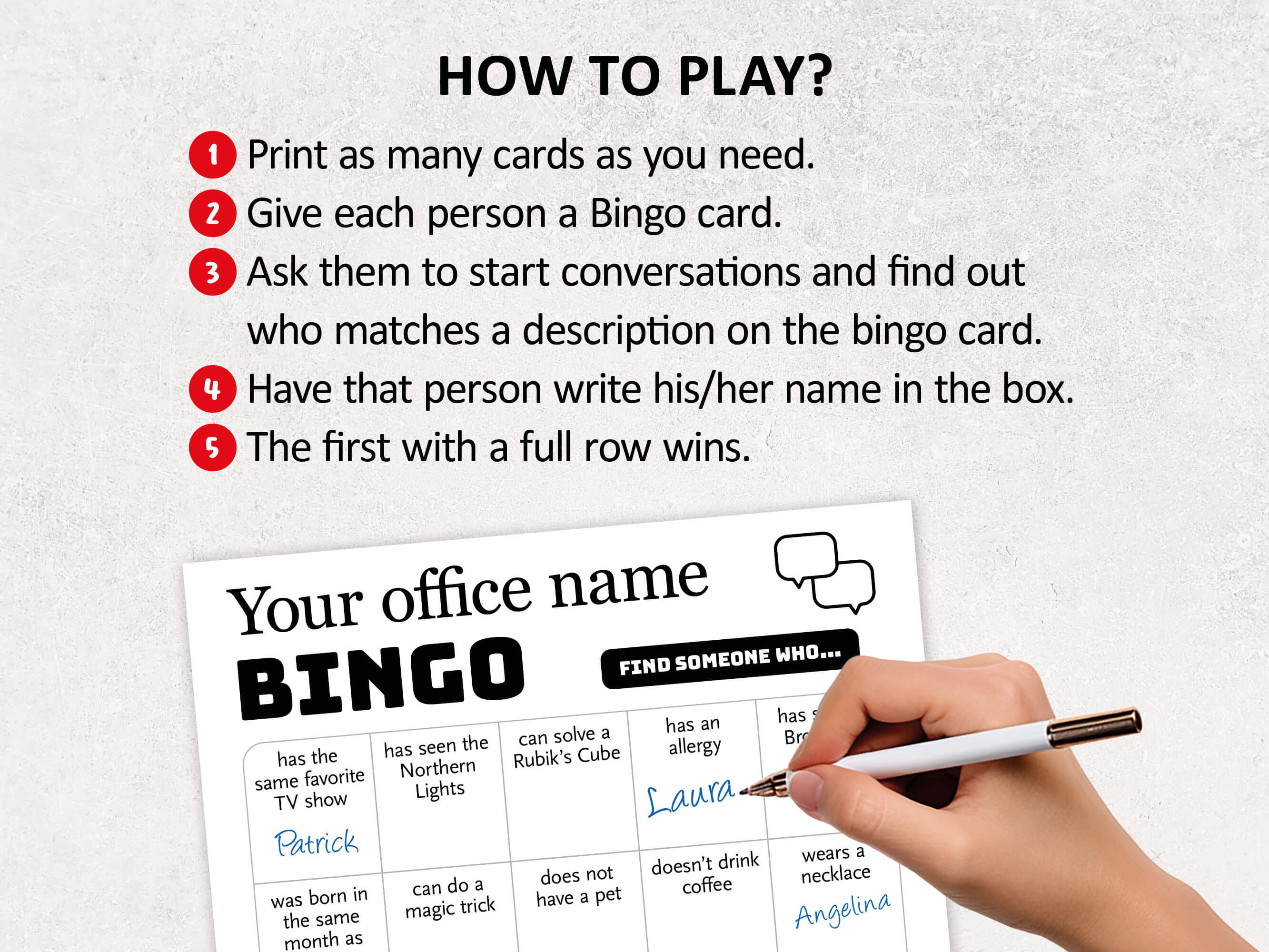 Personalized Office Bingo, 50 Human Bingo Cards, Icebreaker Party Game ...